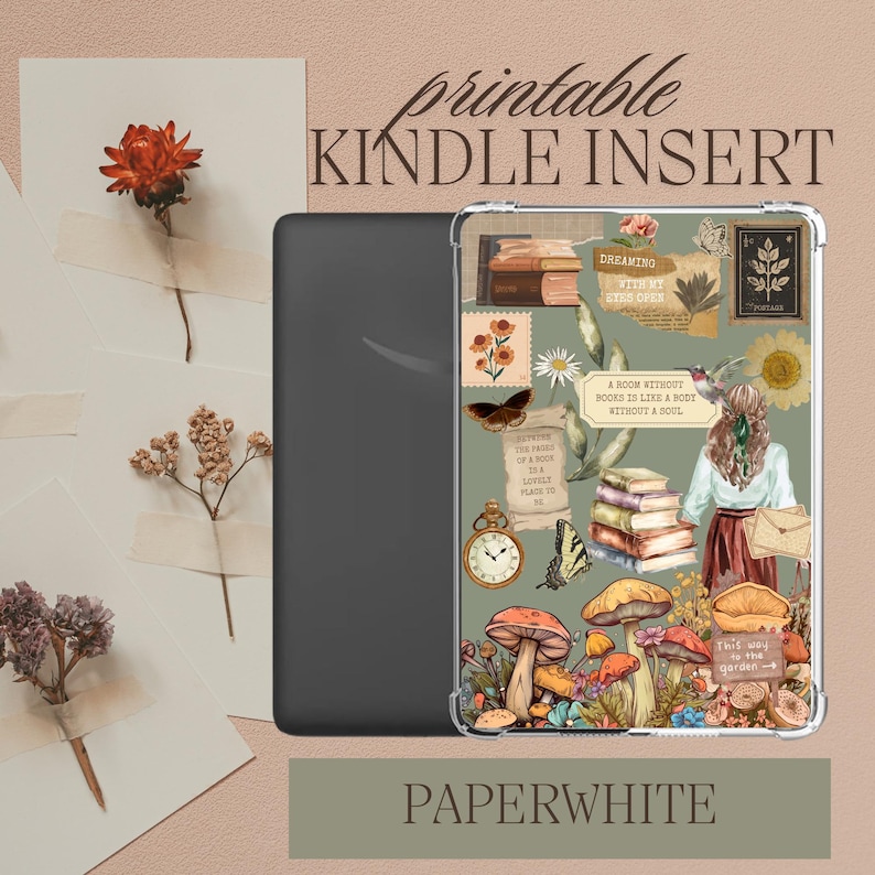 COTTAGECORE Aesthetic Kindle Insert for Clear Case, PRINTABLE Kindle ...