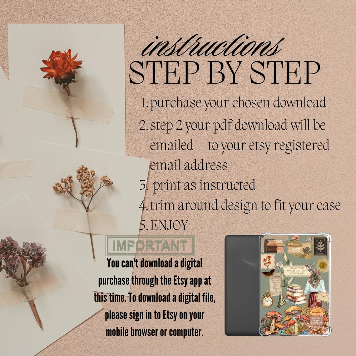 COTTAGECORE Aesthetic Kindle Insert for Clear Case, PRINTABLE Kindle ...