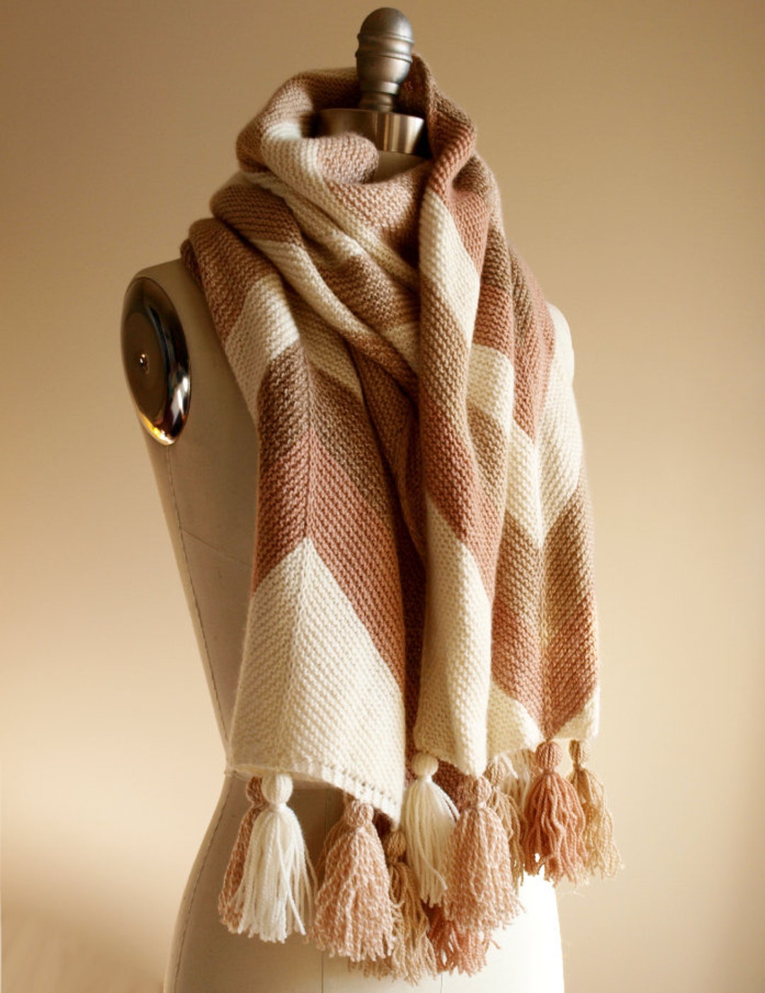 Knitting Pattern PDF X Shift Scarf X Tasseled Scarf X Cozy Chevron Knit ...