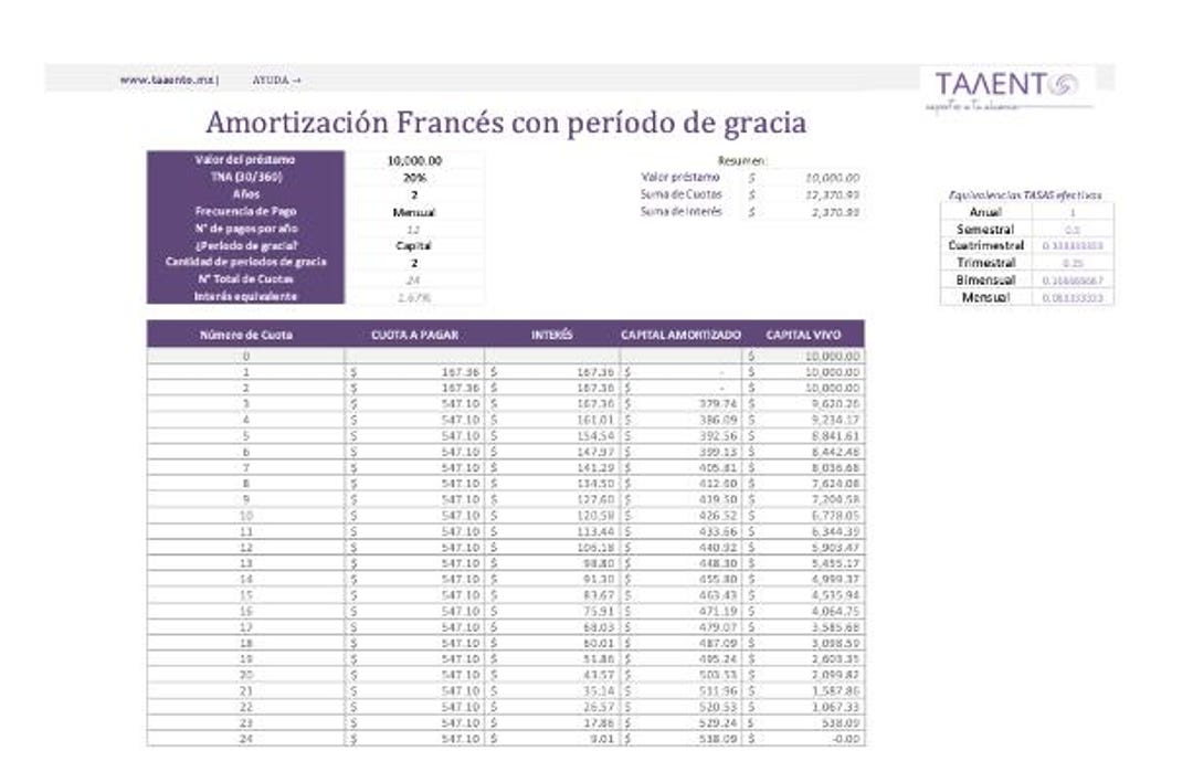 Platilla Excel Amortización Con Periodo De Gracia - Etsy