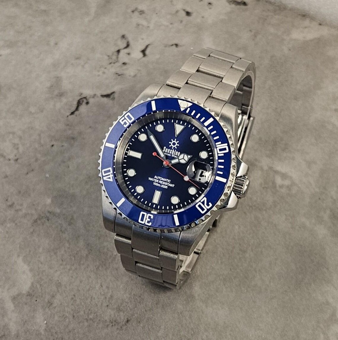 Design Your Watch 40mm Sub Diver Watch Blue Dial Powered by Japan NH35 ...
