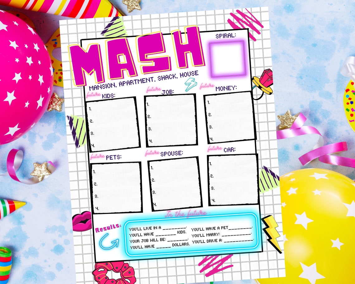 MASH Game 90s 80s Teen Instant Download 1 Pdf | Etsy