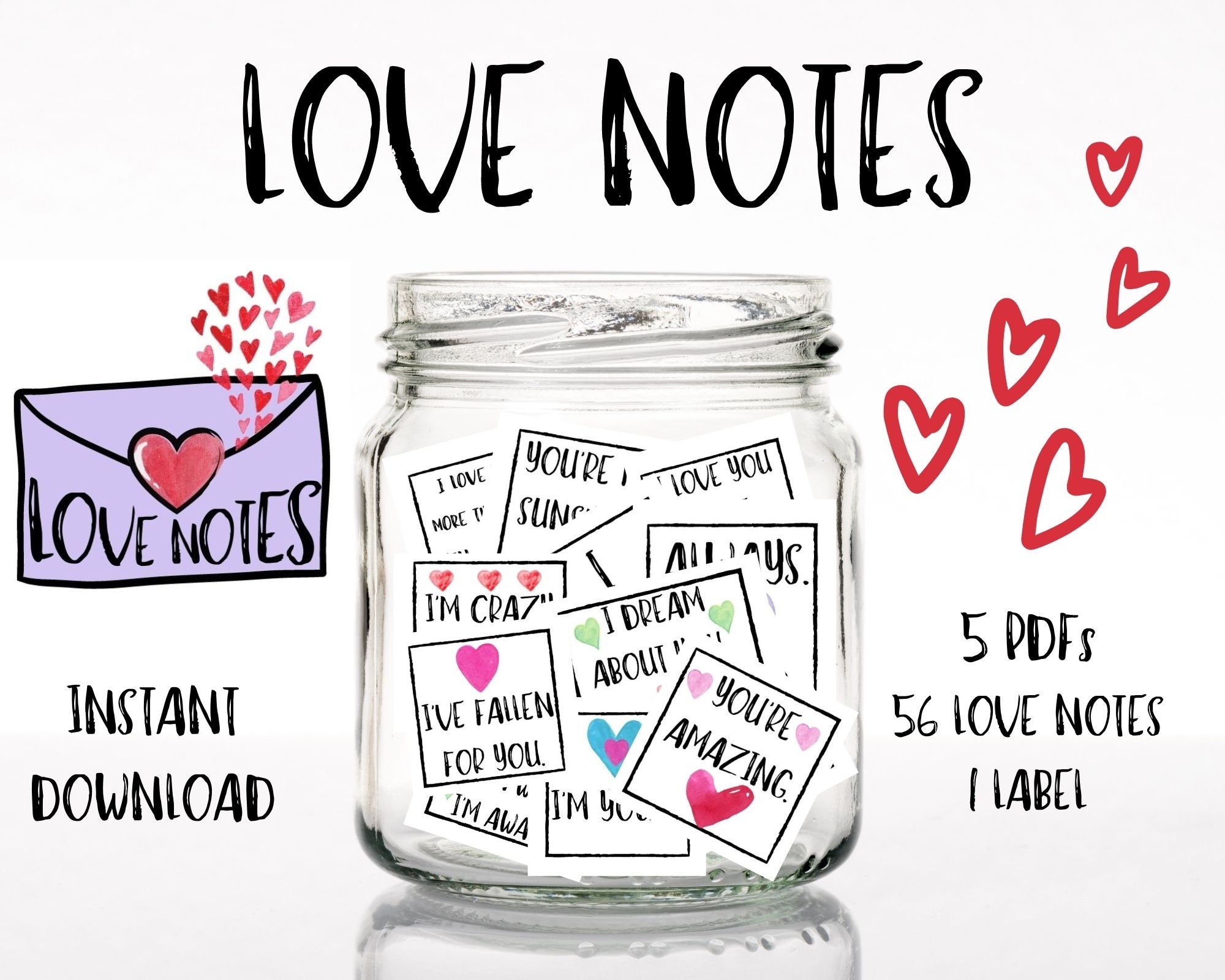 LOVE NOTES instant download 56 Notes and 1 label 5 pdf A4 | Etsy