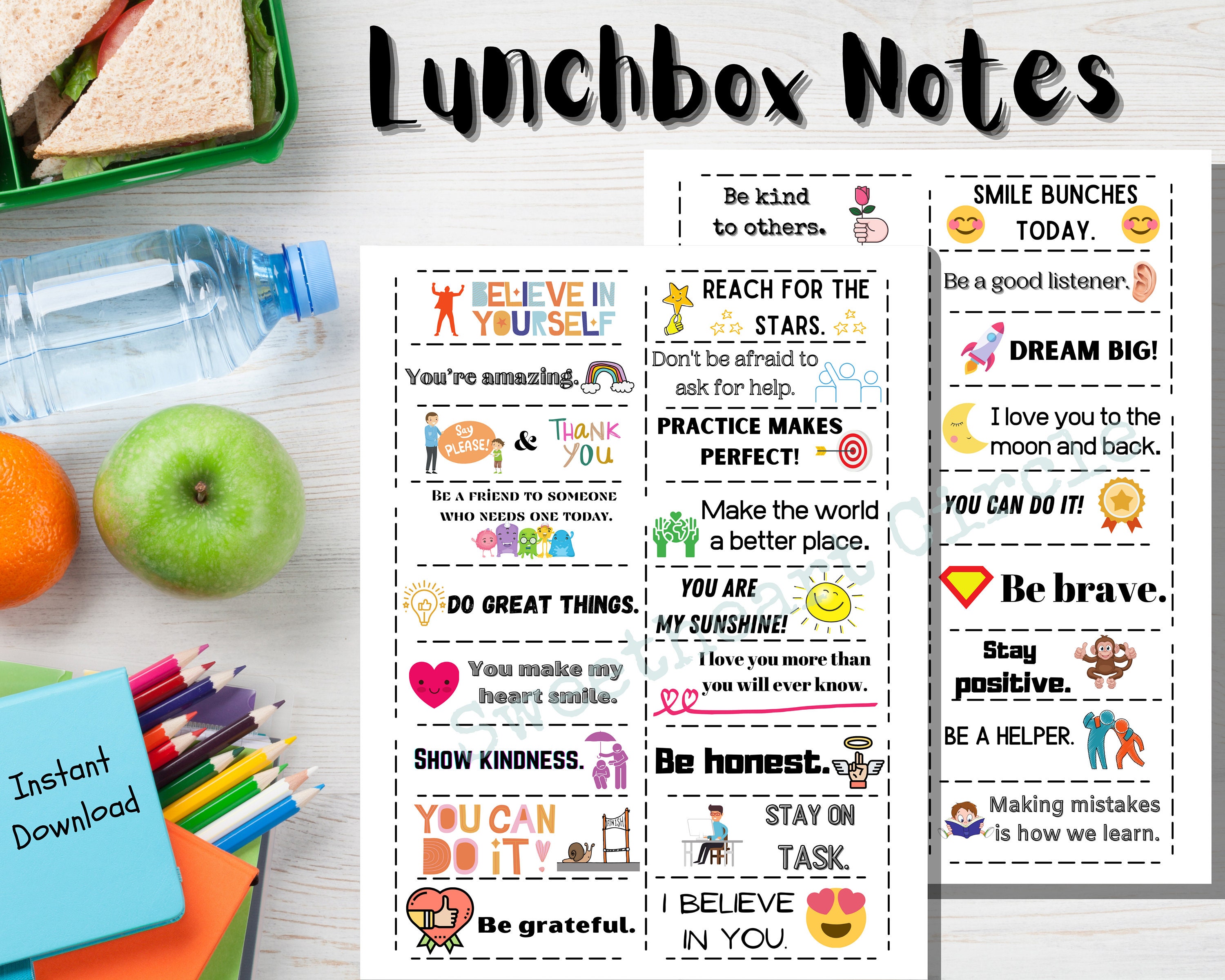 36 Lunch Box Notes Instant Download Pdf Printable | Etsy