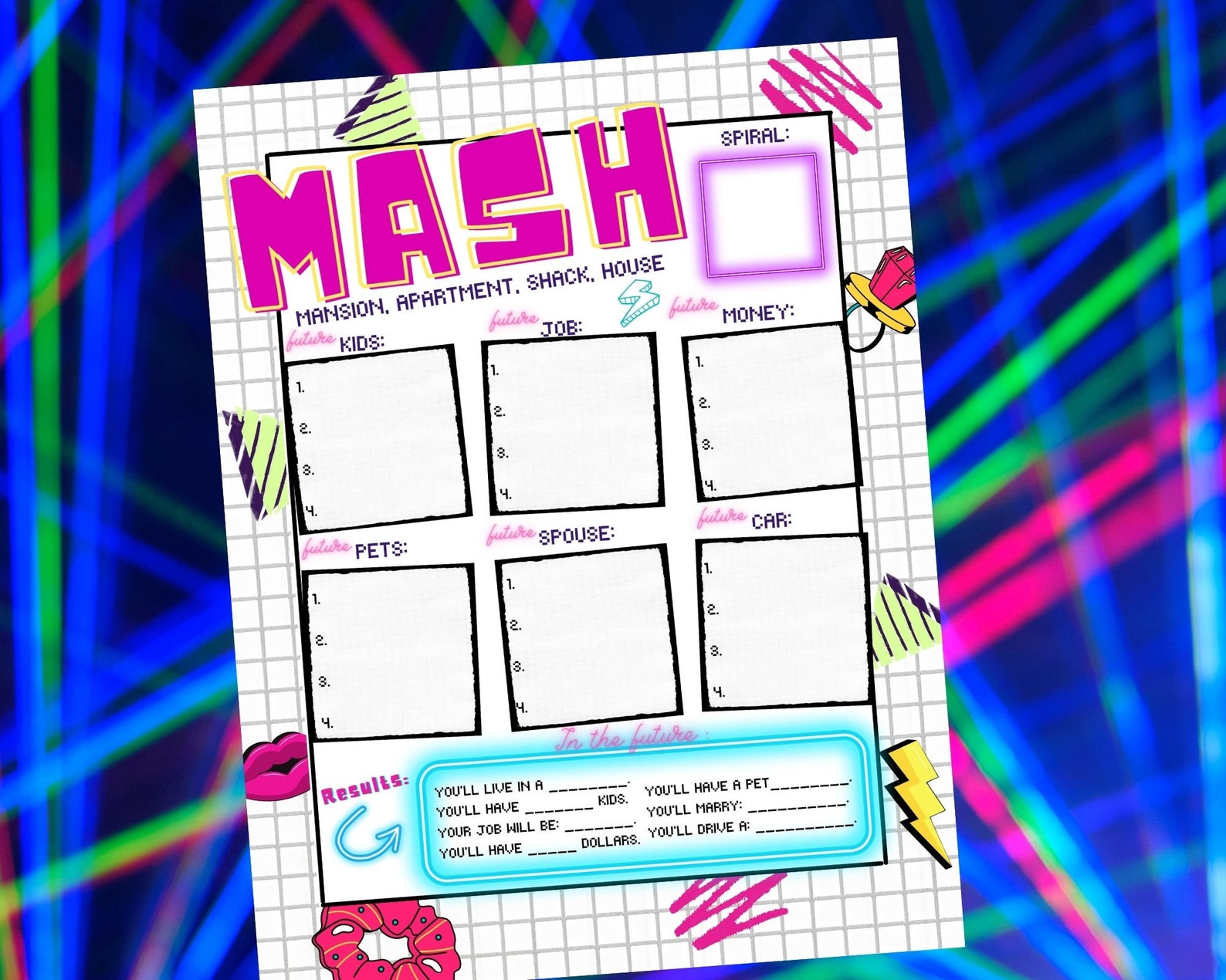 MASH Game 90s 80s Teen Instant Download 1 Pdf | Etsy