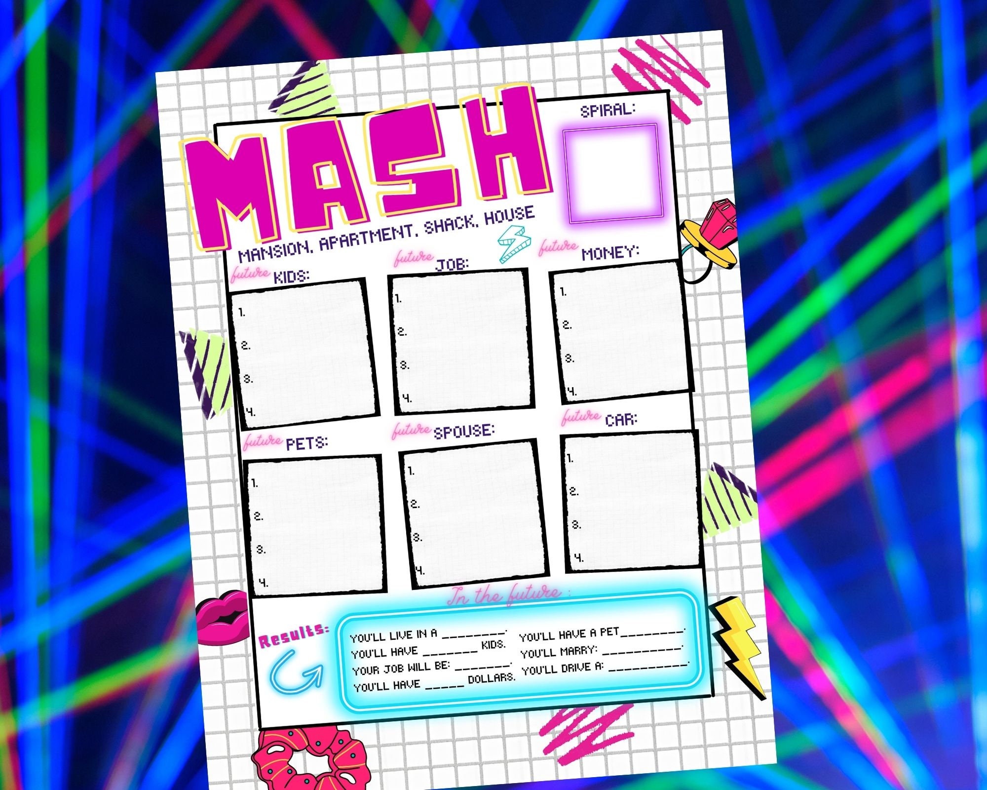 MASH Game 90s 80s Teen Instant Download 1 Pdf | Etsy