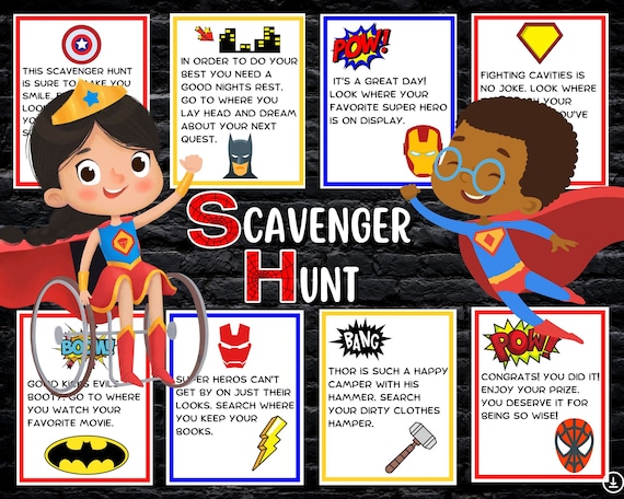 Superhero SCAVENGER HUNT Treasure Hunt Birthday Instant - Etsy