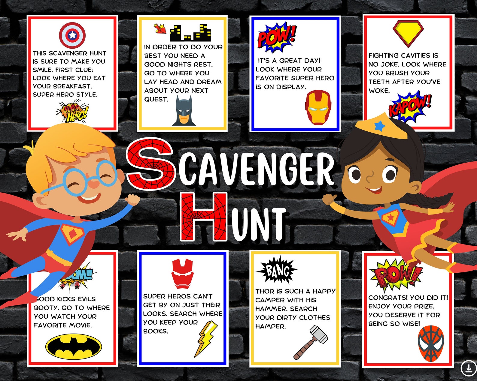 Superhero SCAVENGER HUNT Treasure Hunt Birthday Instant - Etsy