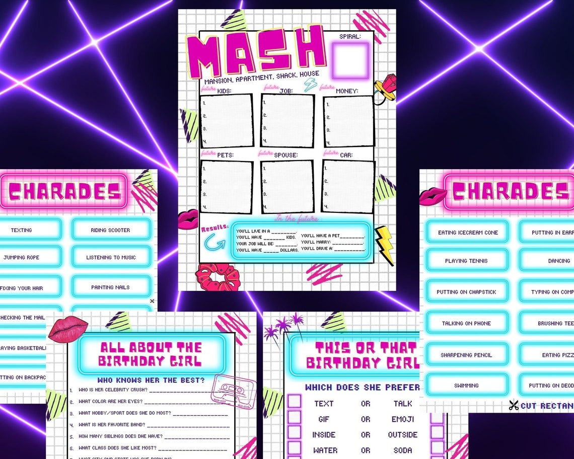 MASH & Party Games 90s 80s Teen Instant Download 1 Pdf - Etsy