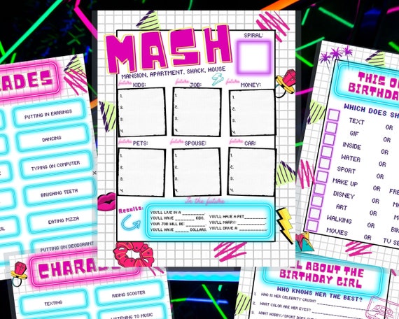 MASH & Party Games 90s 80s Teen Instant Download 1 Pdf | Etsy