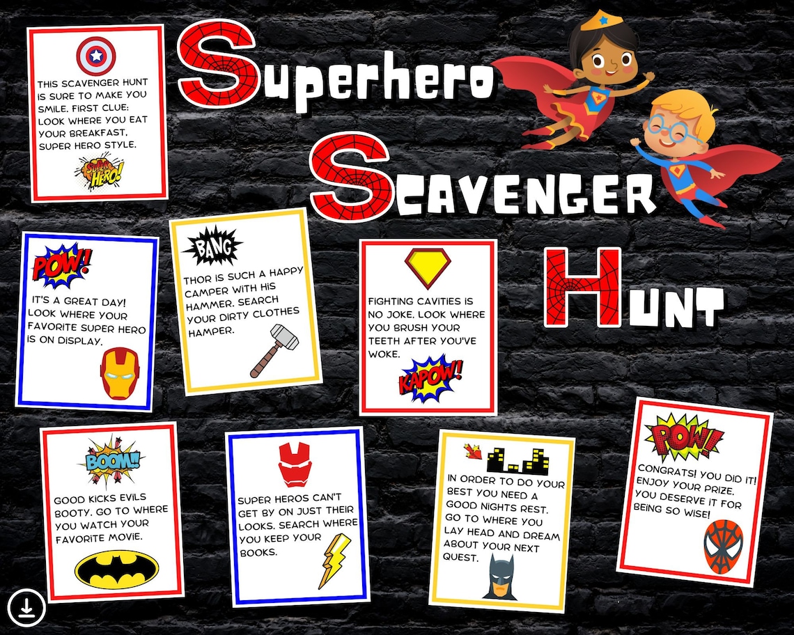 Superhero SCAVENGER HUNT, Treasure Hunt, Birthday, Instant Download ...