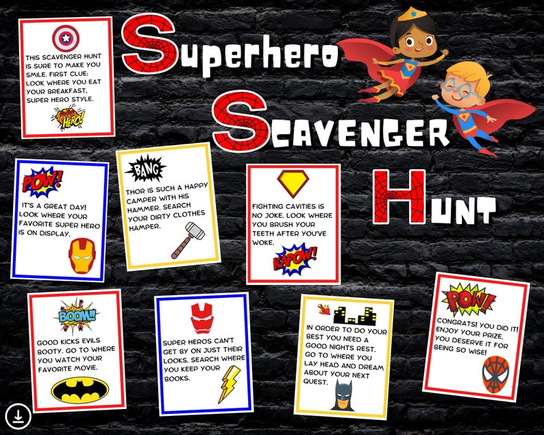 Superhero SCAVENGER HUNT Treasure Hunt Birthday Instant - Etsy