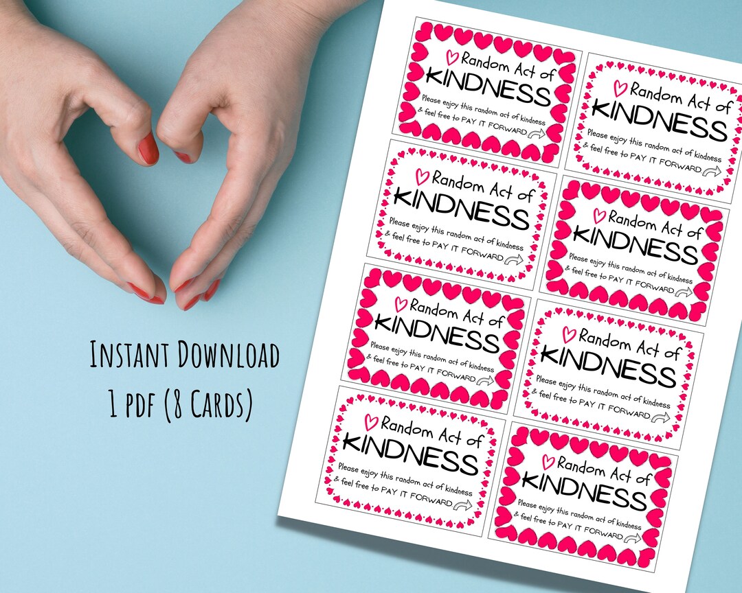Acts of Kindness Cards, Instant Download, 1 Pdf, Printable, A4, 8 Cards ...