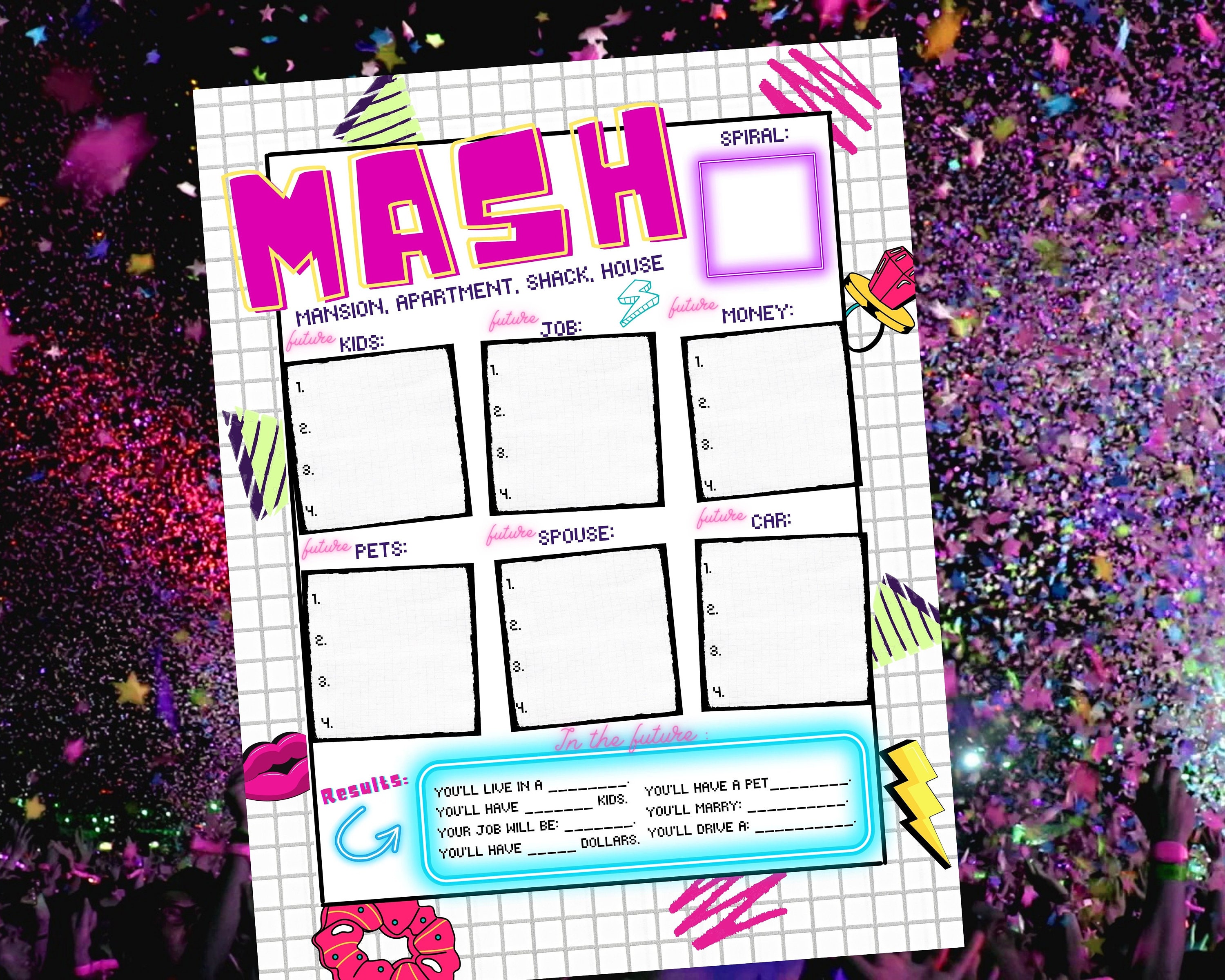 MASH Game 90s 80s Teen Instant Download 1 Pdf | Etsy