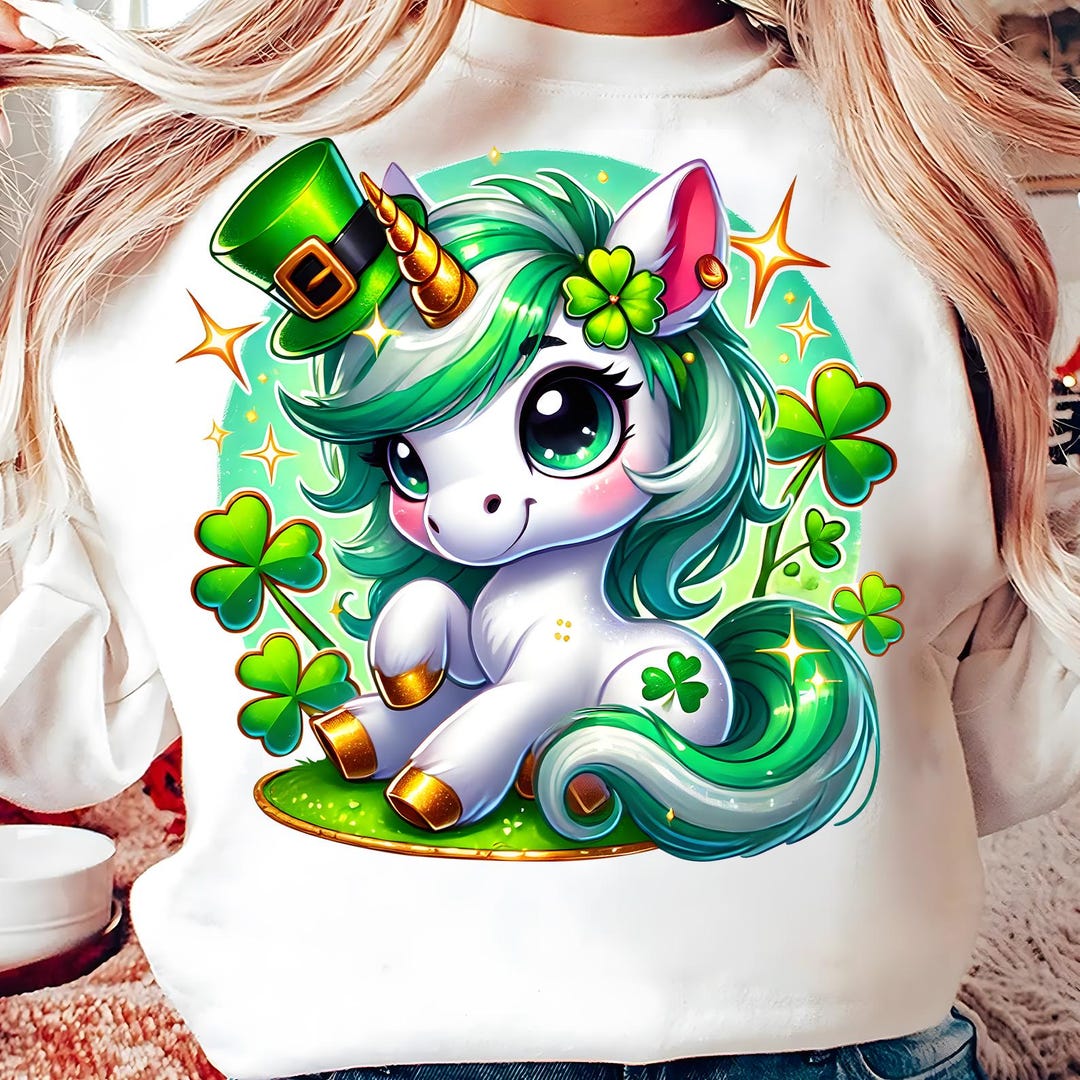 St Patrick's Day Unicorn Png,lucky Unicorn Sublimation,green Shamrock ...