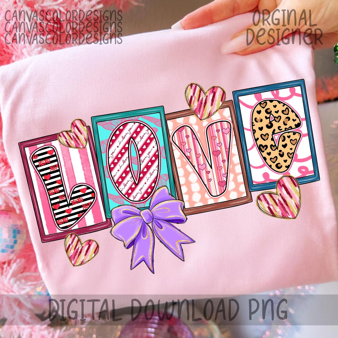 Love Sublimation Png,valentine Love Blocks Png,heart Pattern Letters ...