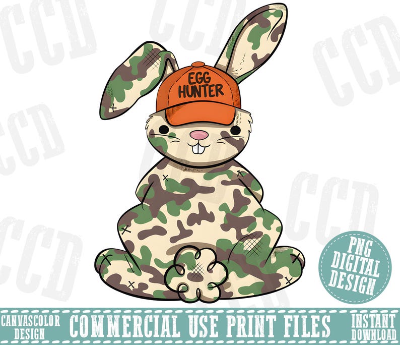 Egg Hunter Bunny Png, Camo Bunny Png, Boy Easter Bunny PNG, Retro ...