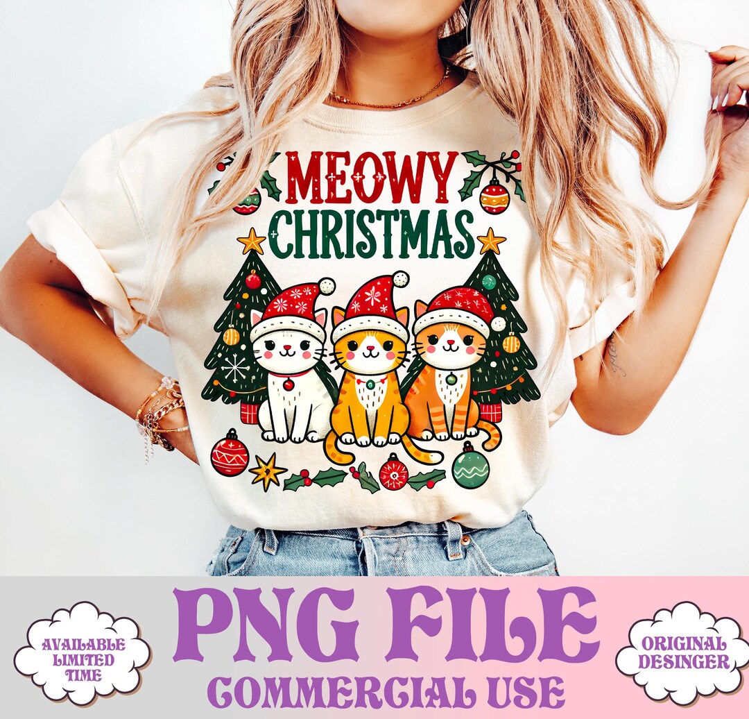 Meowy Christmas Png, Christmas Cats Png, Cute Cats Png,retro Christmas ...