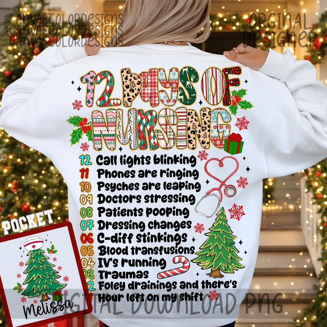 12 Days of Nursing,nurse Christmas Png,holiday Nursing Design,nurse ...