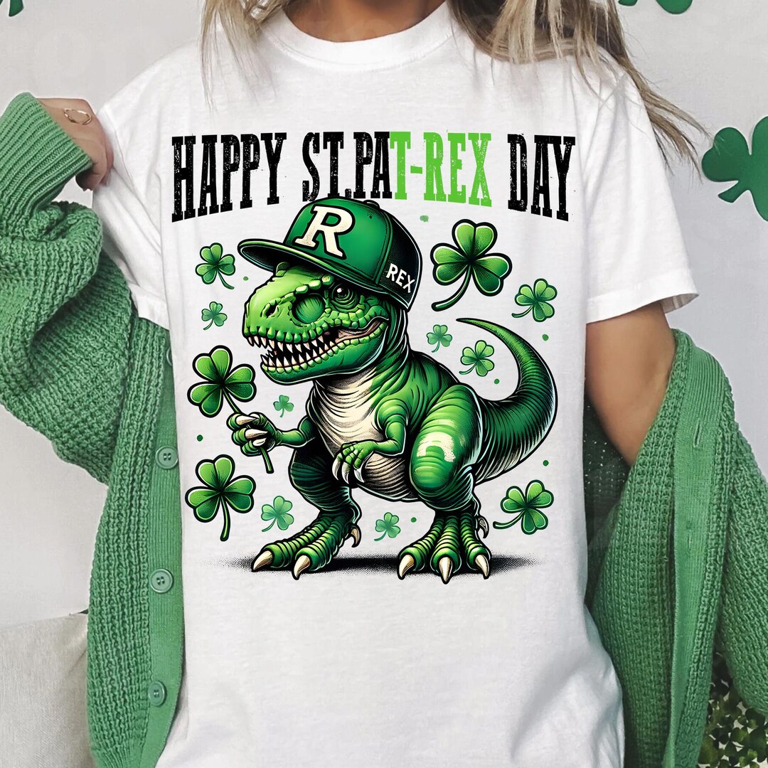 Happy St.pat-rex Day Png, Lucky Dinosaur Png, Retro St.patricks Png ...