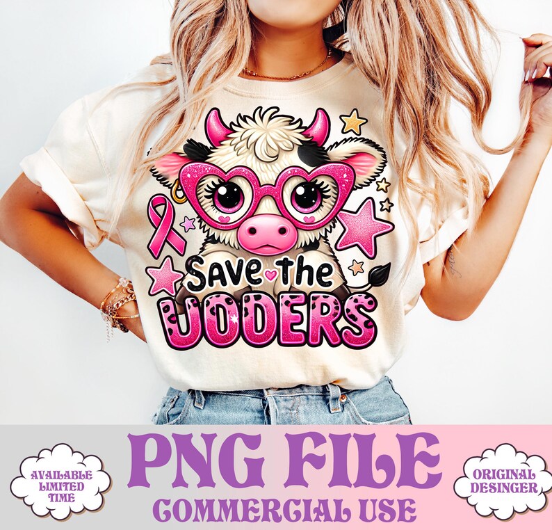 Save the Udders Png, Breast Cancer Cow Png,sublimation Design, Breast ...