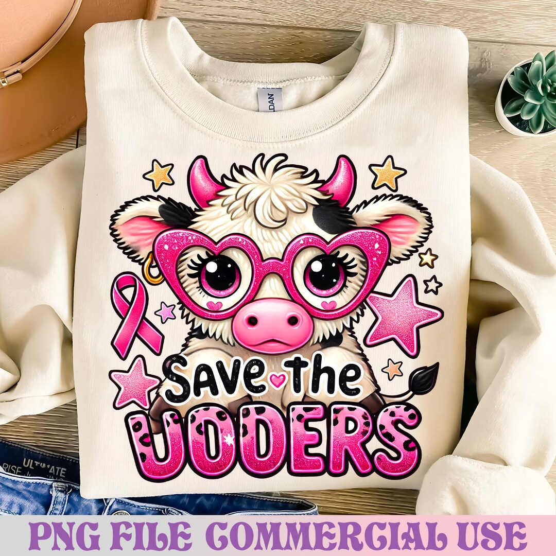 Save the Udders Png, Breast Cancer Cow Png,sublimation Design, Breast ...