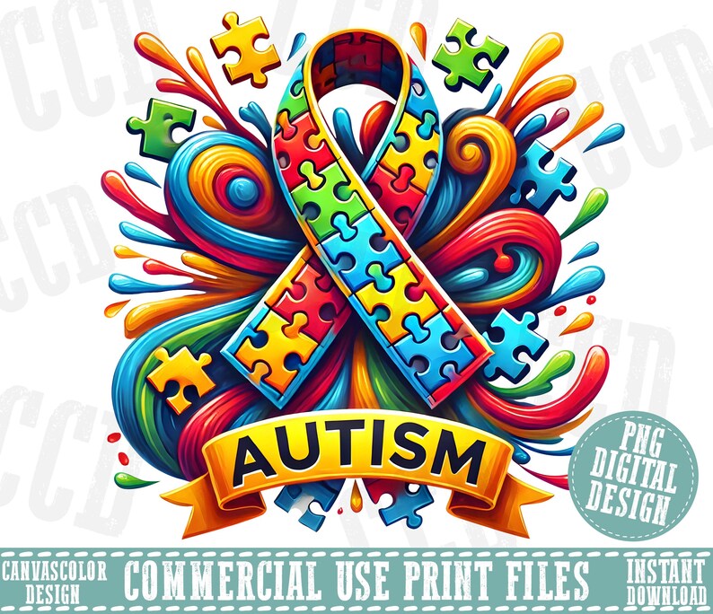 Autism Support Ribbon PNG, Puzzle Piece Awareness Png, Colorful Autism ...