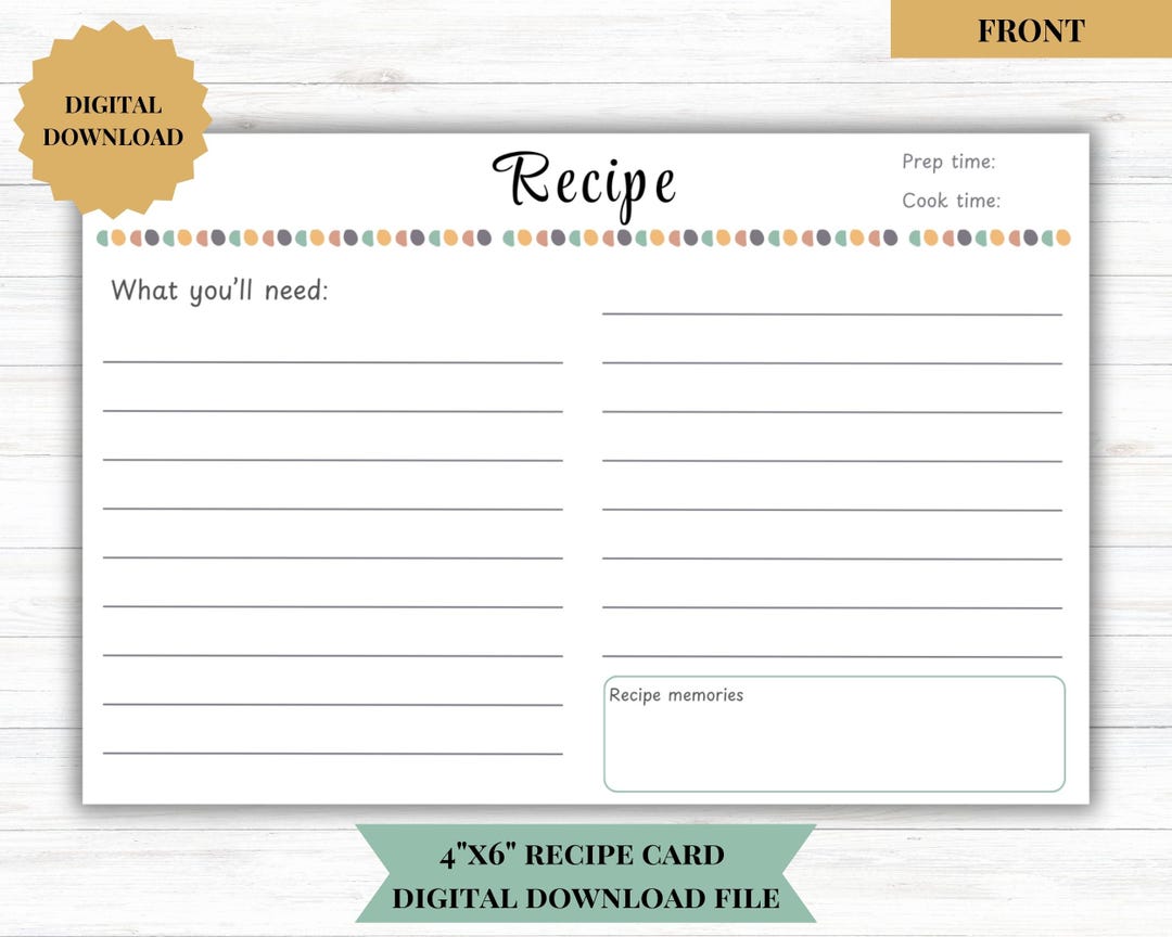 Recipe Card With Memory Box, Recipe Card With a Special Place to Write ...