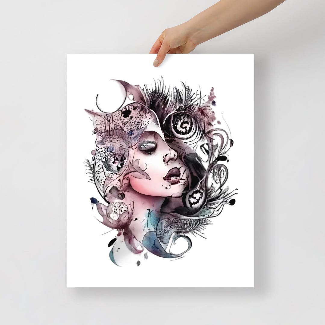 Gothic Surrealism Character Poster Dark Fantasy Face With Floral ...