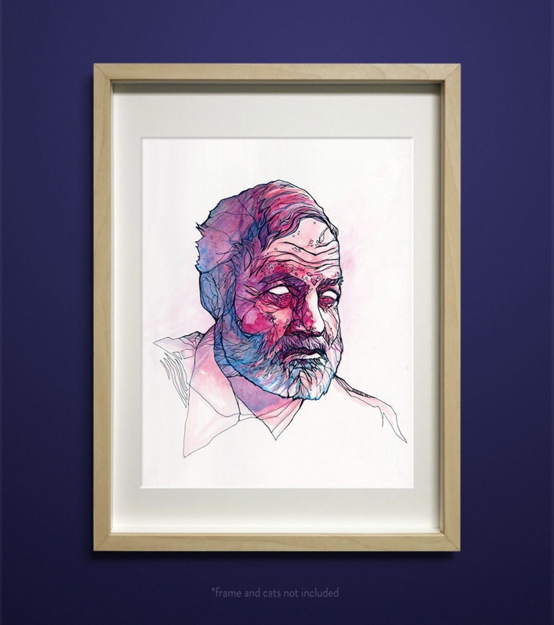Ernest Hemingway Original Artwork — Signed & Dated Original Painting of ...