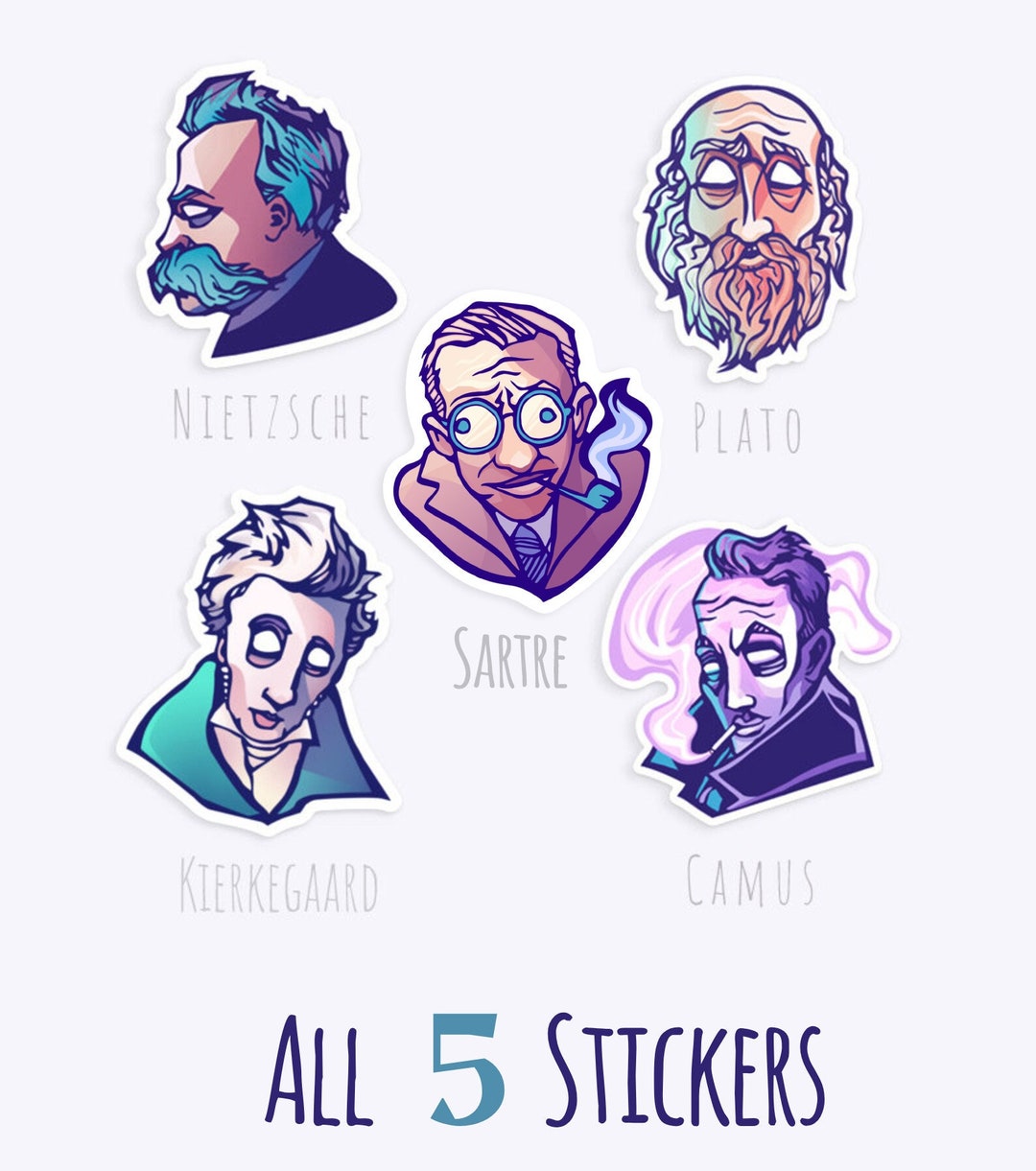 Stickers Set (5) — Nietzsche • Camus • Kierkegaard • Plato • Sartre 3 ...
