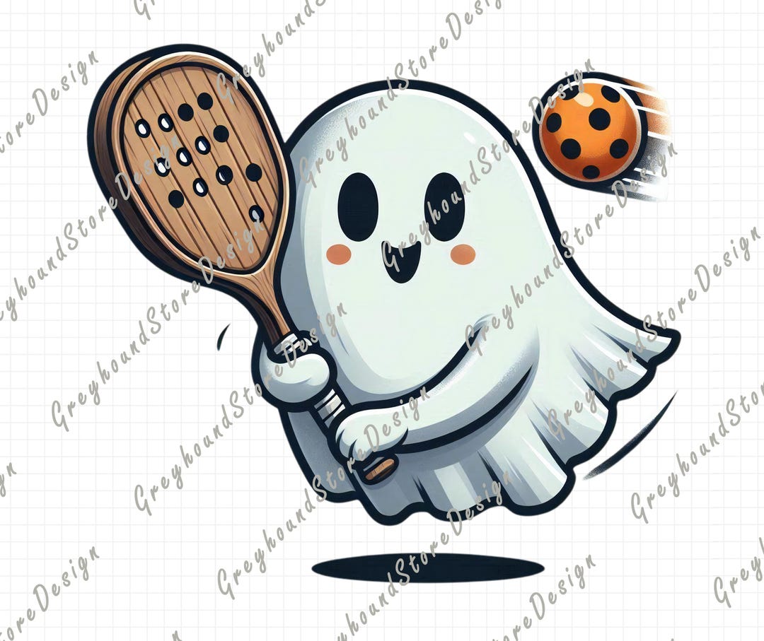 Cute Ghost Playing Pickleball Png, Pickleball Halloween Ghost Png, Cute Ghost Png, Spooky ...