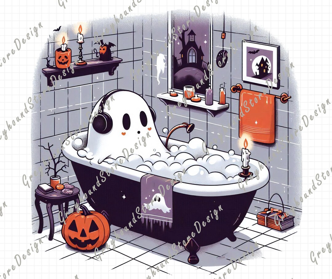 Ghost in the Bathtub Png, Ghost Listening Music Png, Ghost With ...