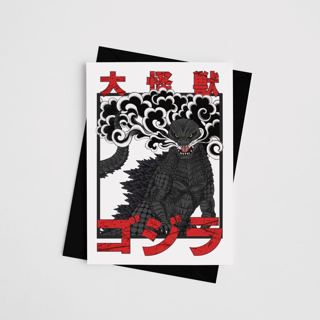 Godzilla Postcard King of Monster Illustration for Japanese Movie Lover ...
