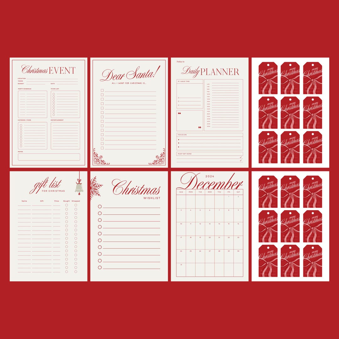 Christmas Planner Gift Tags, Digital Planner, Printable Planner ...