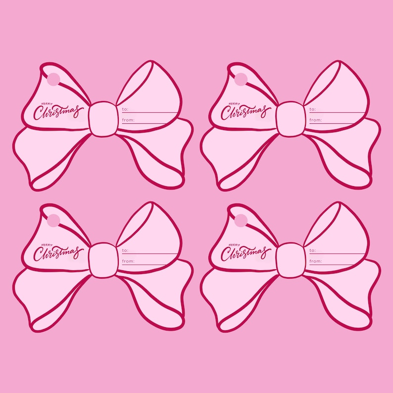 Pink Bow Christmas Gift Tag, Pink Bow, Printable Gift Tag, Pink Christmas, Christmas Gift Tag ...