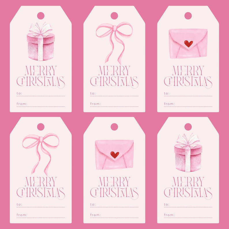 Pink Gift Tags, Pink Christmas, Printable Pink Tags, Christmas Gift ...