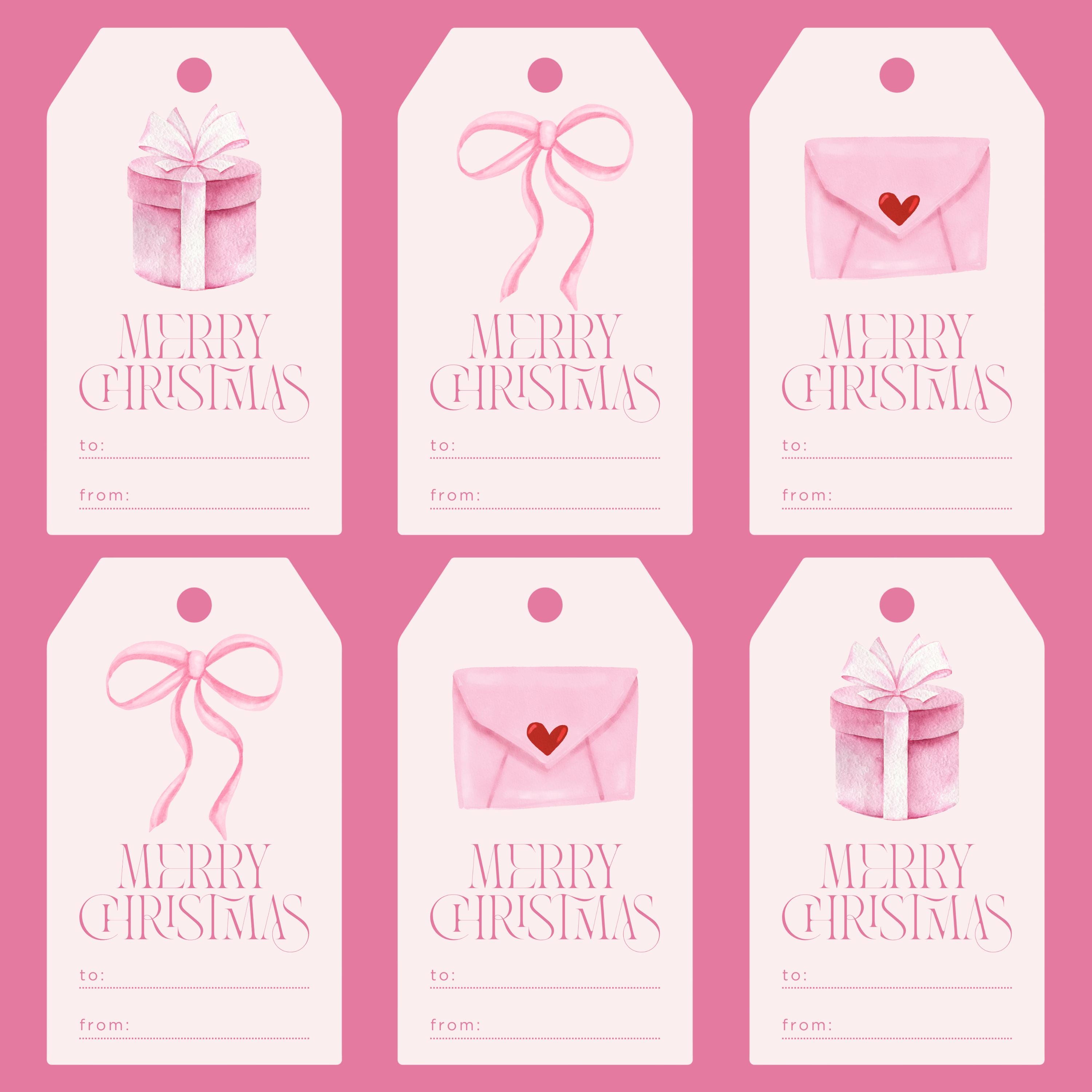 Pink Gift Tags, Pink Christmas, Printable Pink Tags, Christmas Gift ...