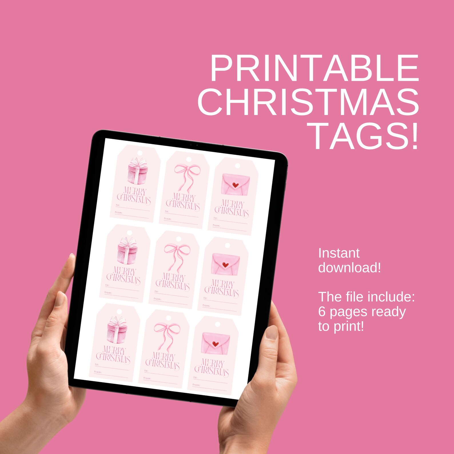 Pink Gift Tags, Pink Christmas, Printable Pink Tags, Christmas Gift ...