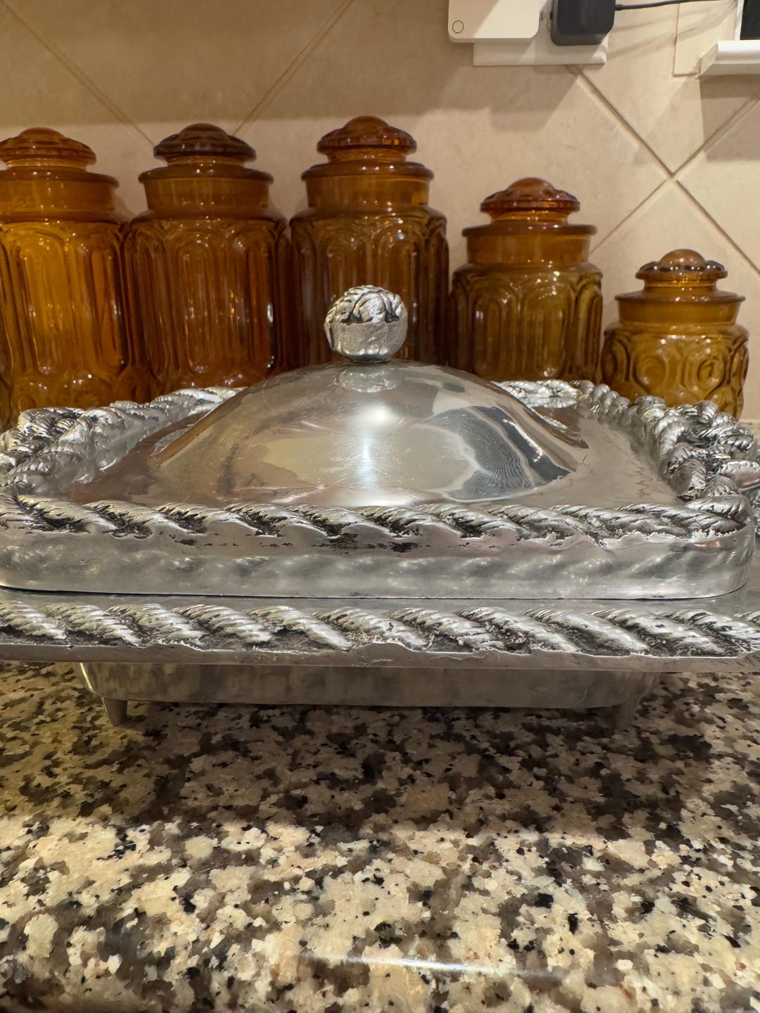 Mexican Braided Pewter Serving/warming Dish With Decorative Pyrex Glass ...