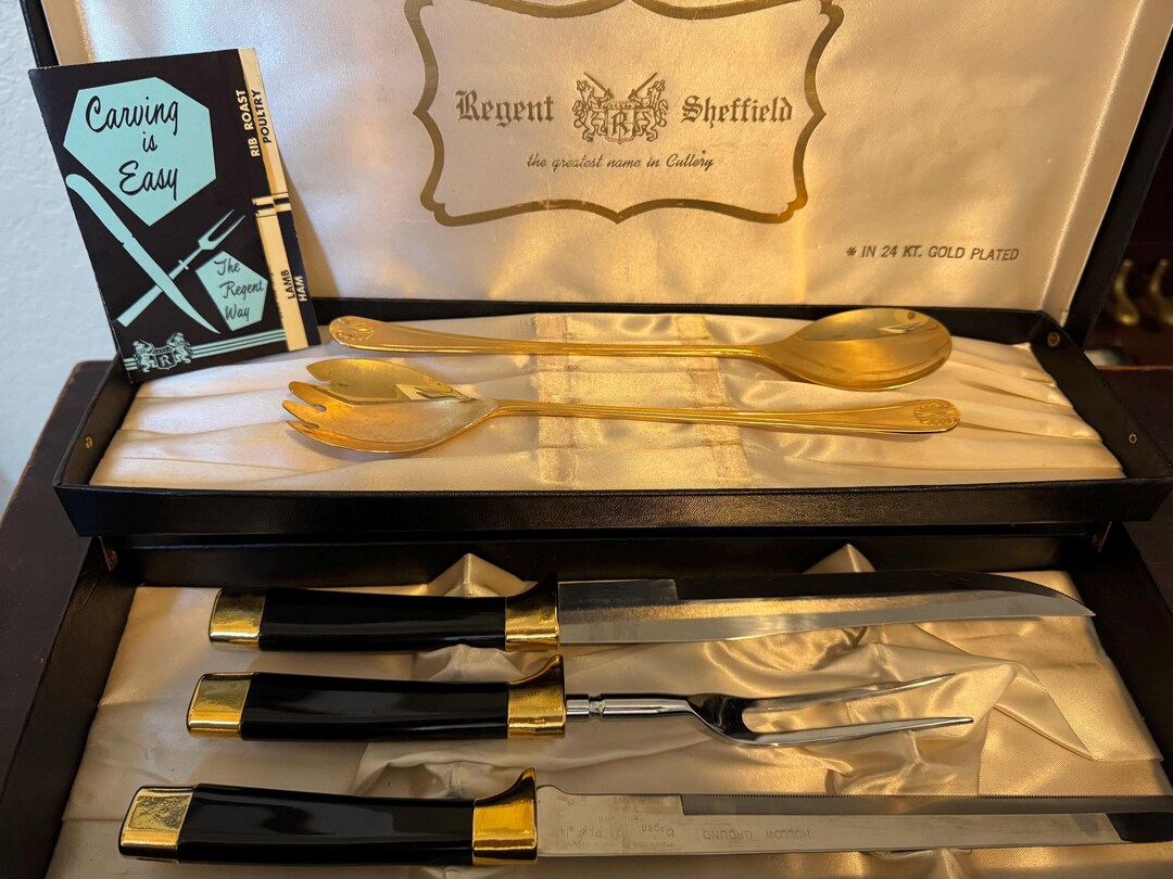 Vintage Regent Sheffield 24KT Gold Plated Cutlery and Serving Set ...
