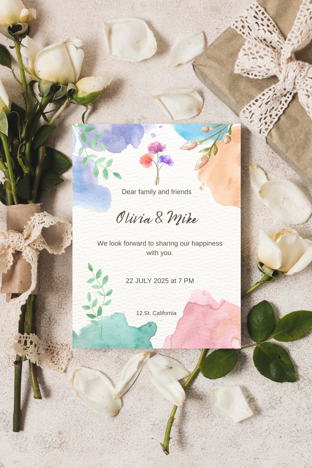 Colourful Wedding Invitation, Printable Invitation, Wedding Card ...