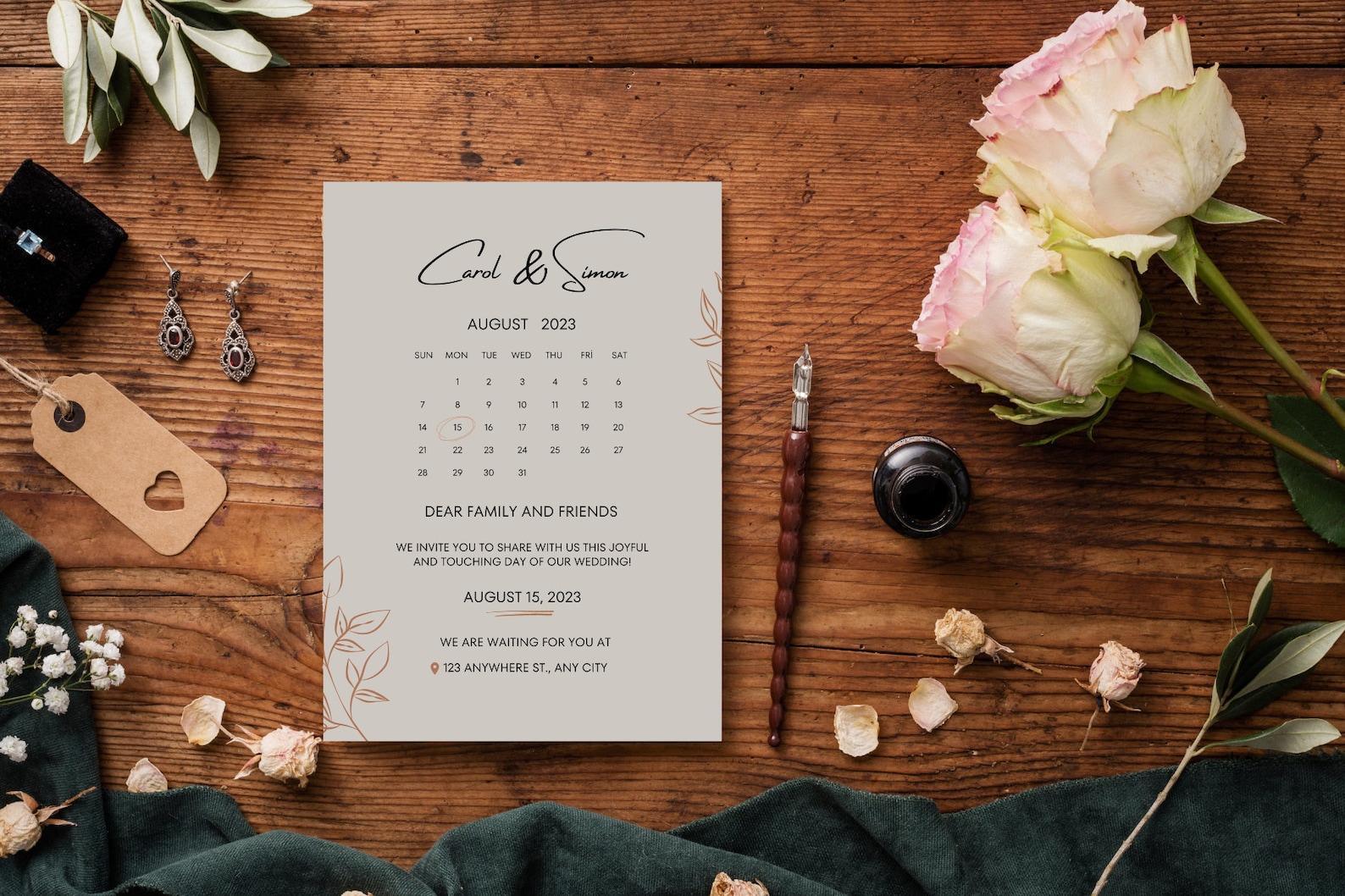 Calander Wedding Invitation, Printable Invitation, Wedding Invitation ...