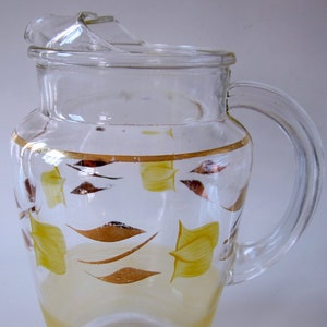 Water Pitcher Ice Lip Frosted Yellow Gold Band Flower Vintage Brown ...