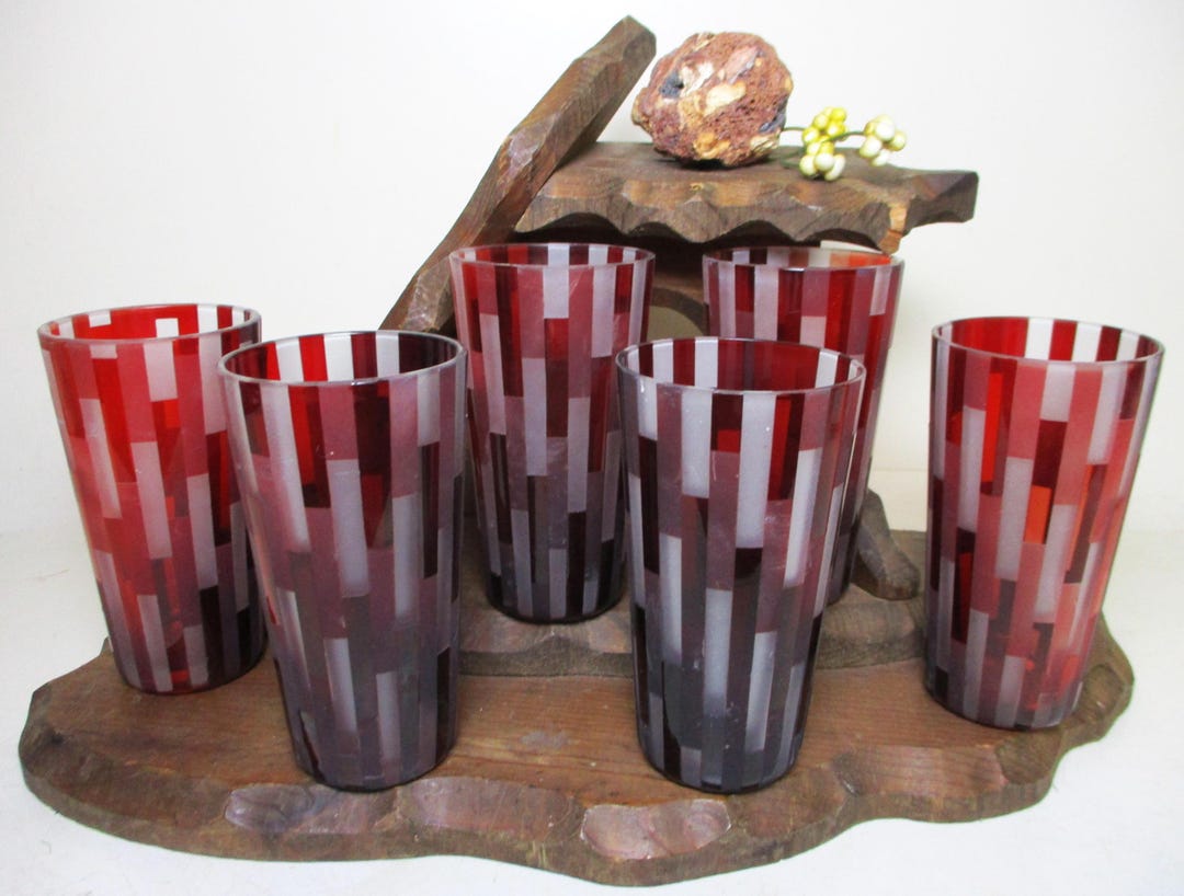 Vintage Cranberry Royal Ruby Red Depression Crystal Frosted Glass ...