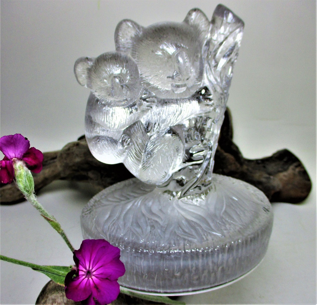 Glass ONEIDA 24% Lead Crystal Figurine Koala Bear Baby Joey Capri Italy ...