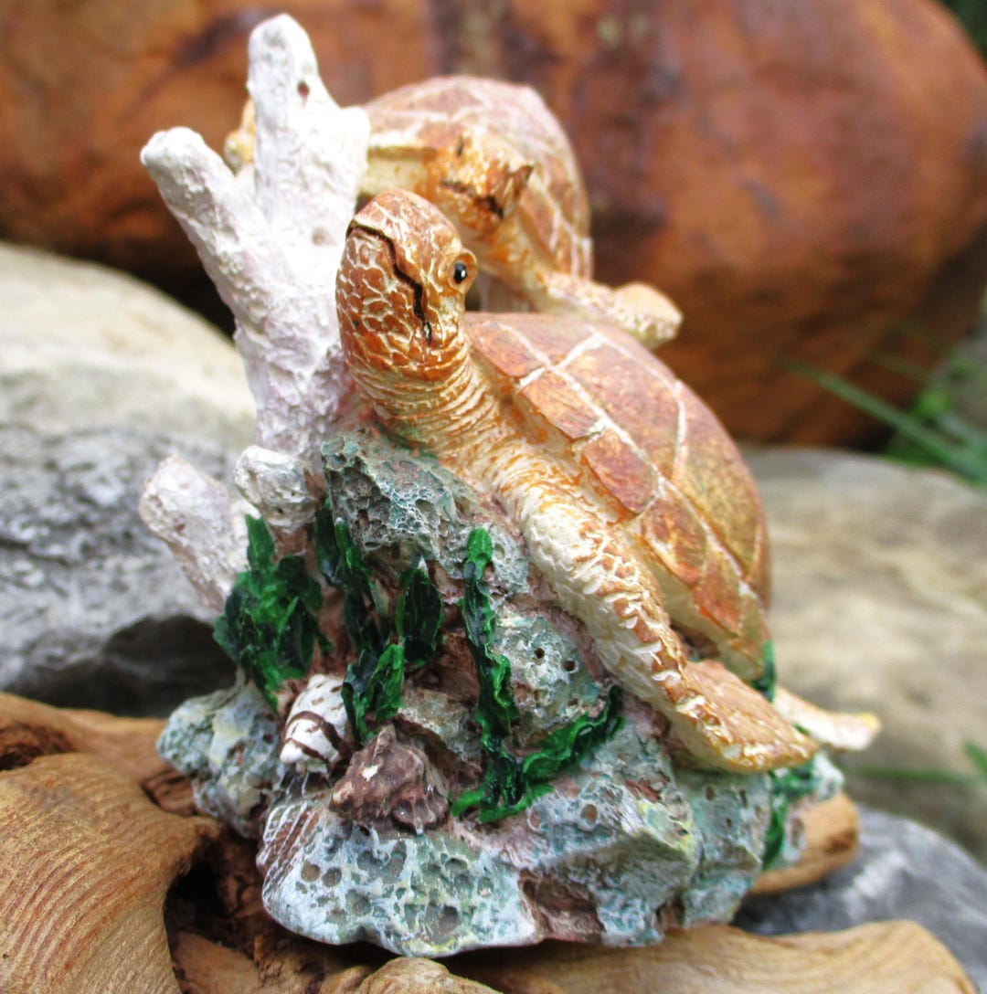 Vintage Loggerhead Sea Turtle 2 Resin Figurine OCEANO Russ Berrie ...