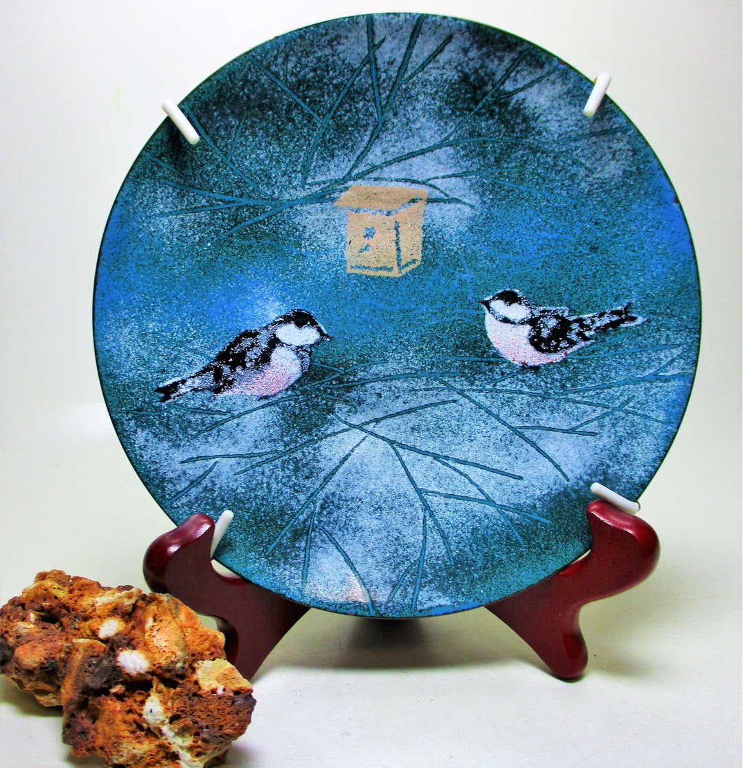 Vintage Black Capped Chickadee Glass Bowl Dish Lck Tea Bag Holder Caddy ...