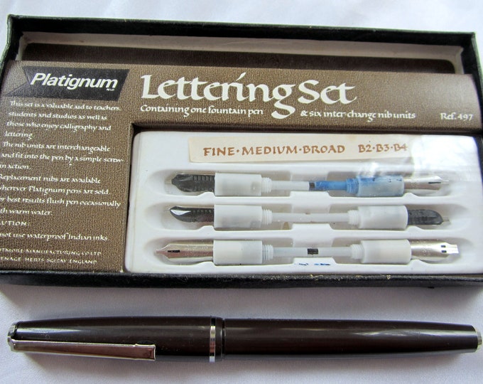 Fountain Pen Lettering Set Platignum Calligraphy Silverline 6 Nibs Rare ...