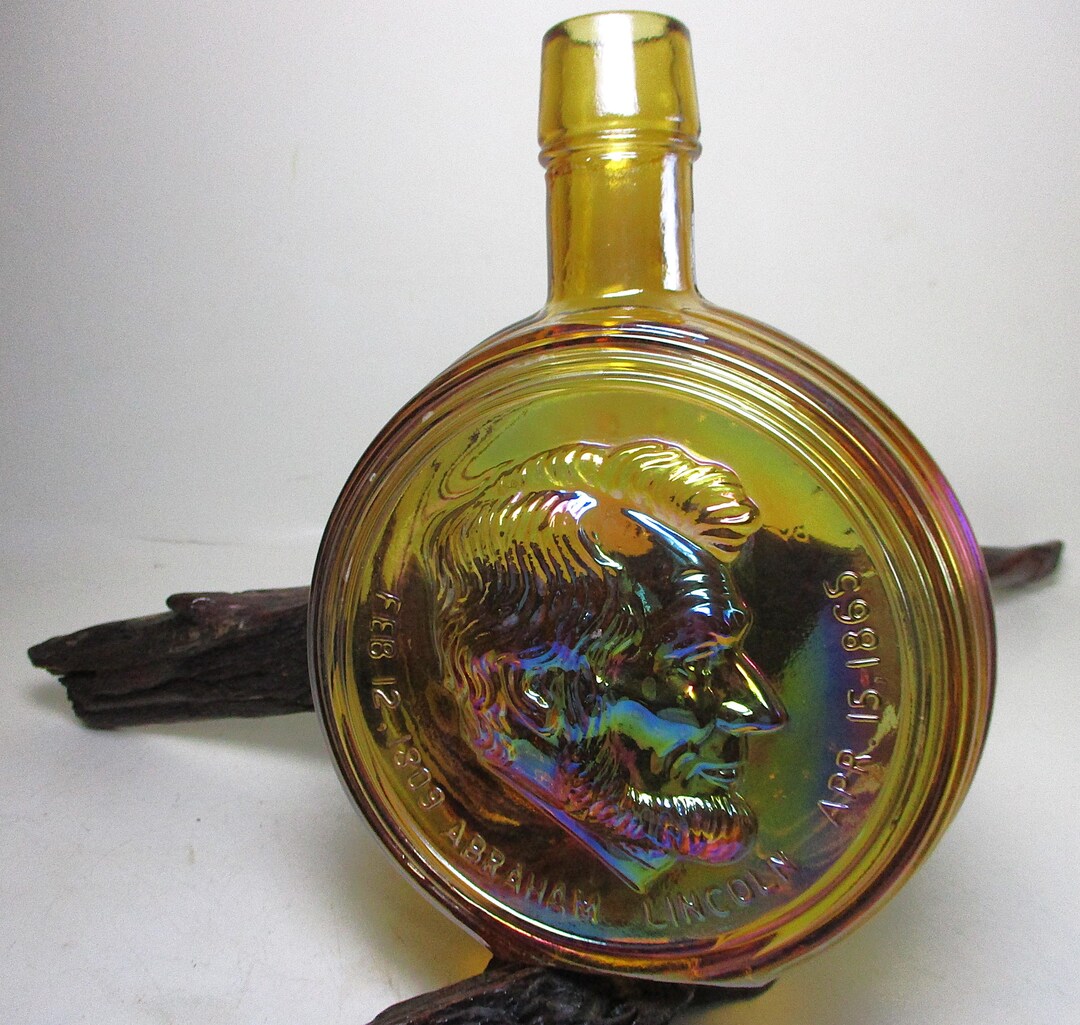 Vintage President Abraham Lincoln Wheaton Amber Iridescent Carnival ...